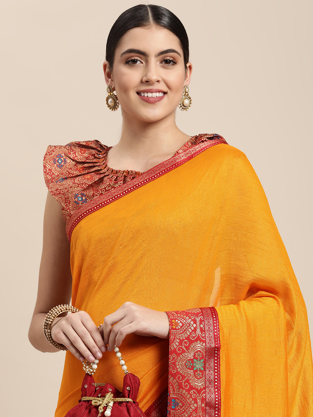 Buy Mitera Mustard Yellow Solid Saree - Sarees for Women 18215216 | Myntra
