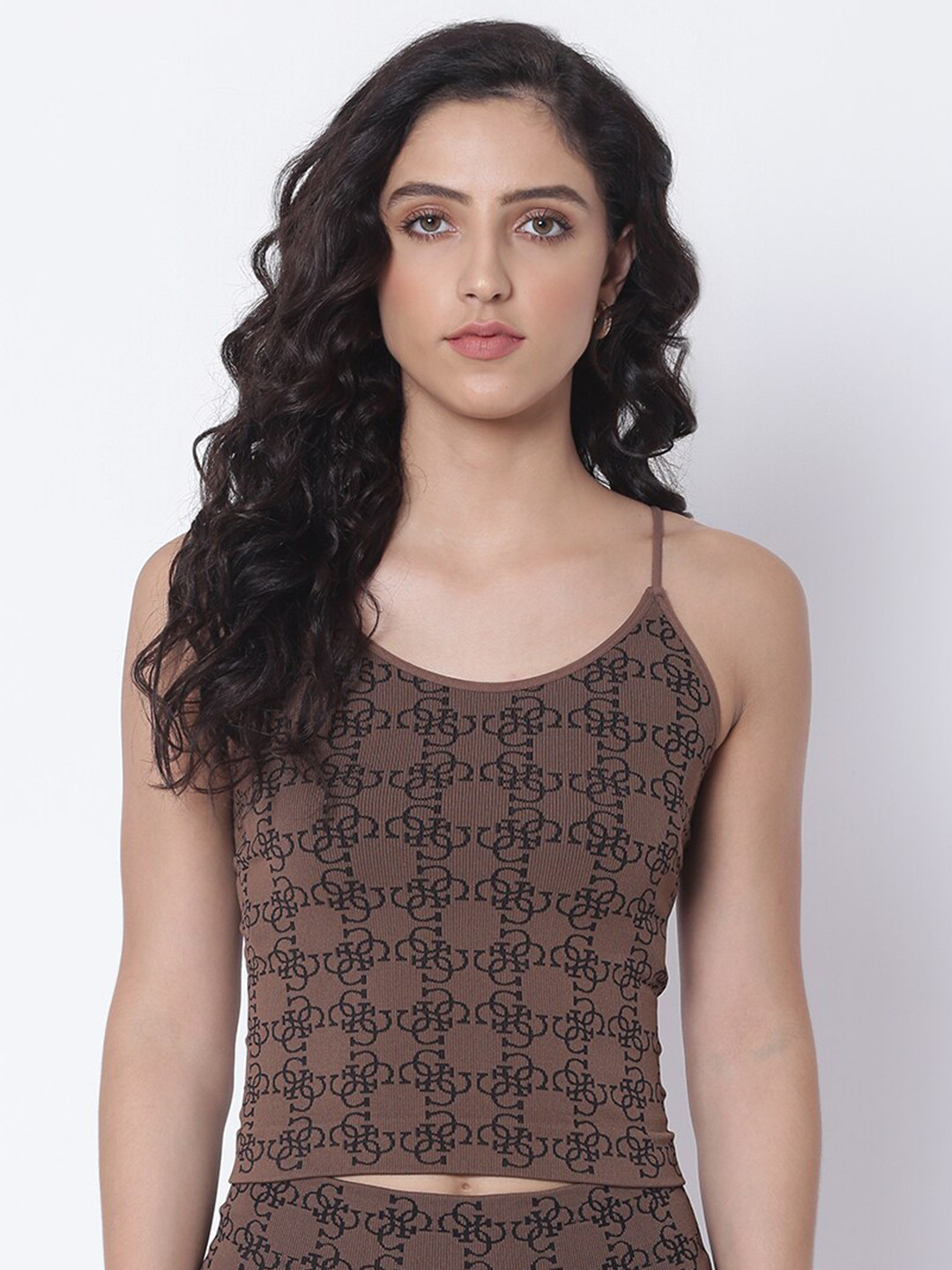 Buy GUESS Brown & Black Print Crop Top - Tops for Women 18215722 | Myntra