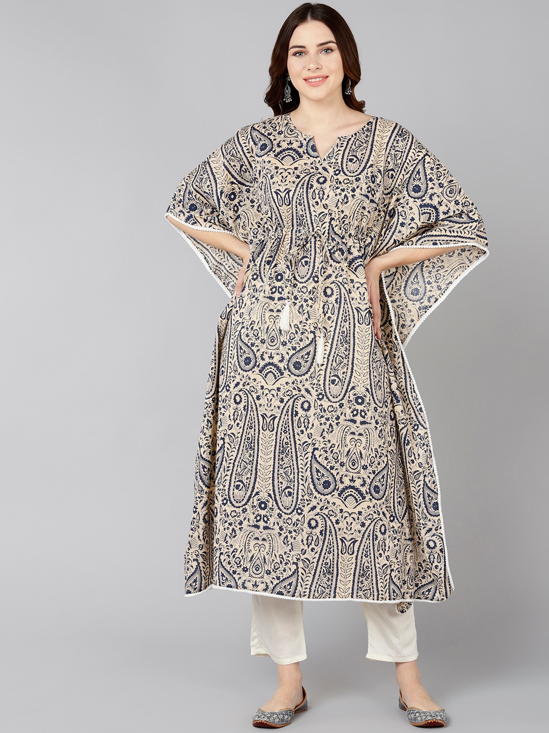 Buy Znx Clothing Plus Size Women Cream Coloured And Navy Blue Ethnic