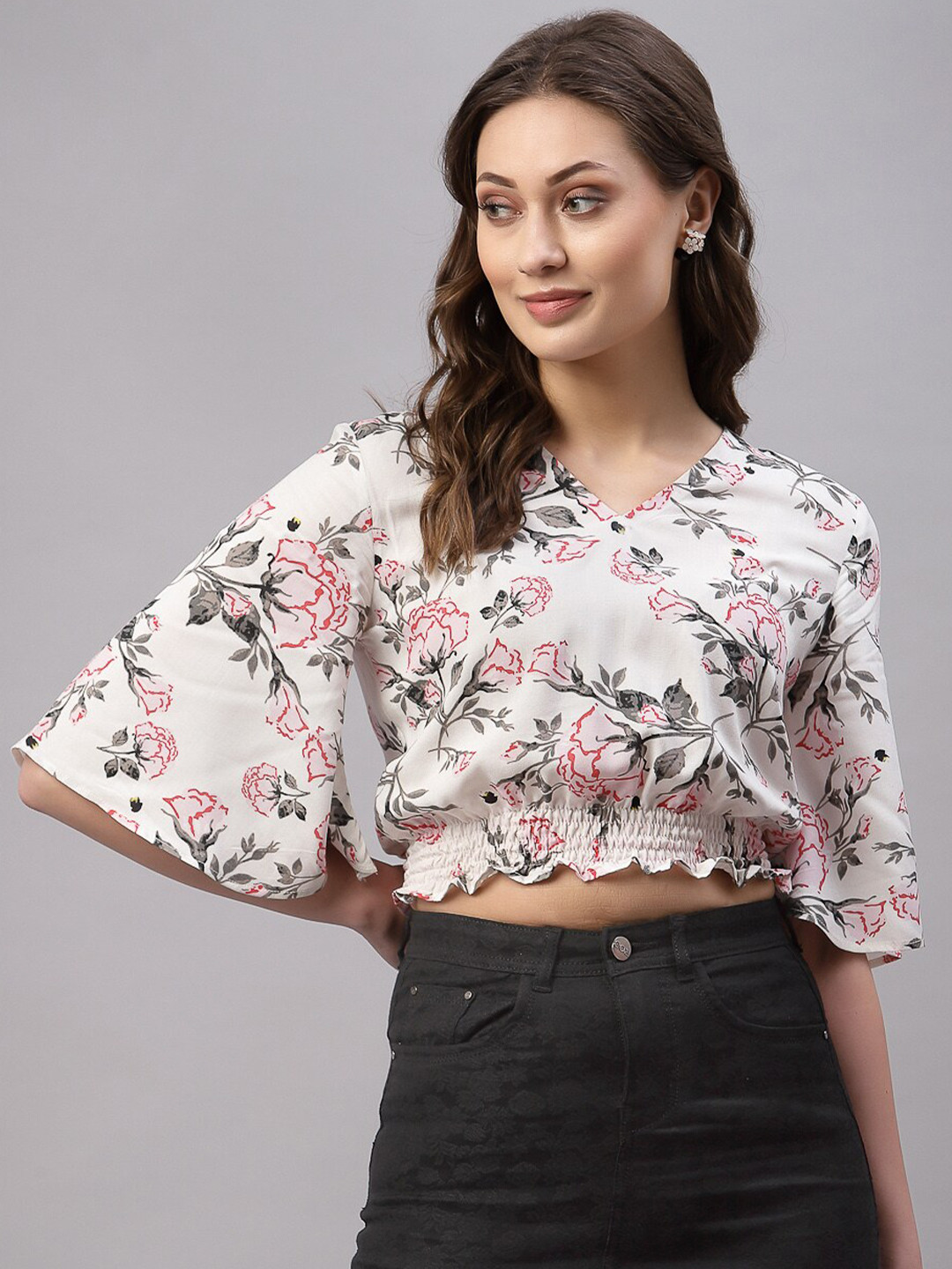 Buy Selvia Women White Floral Print Crop Top - Tops for Women 18218798 ...