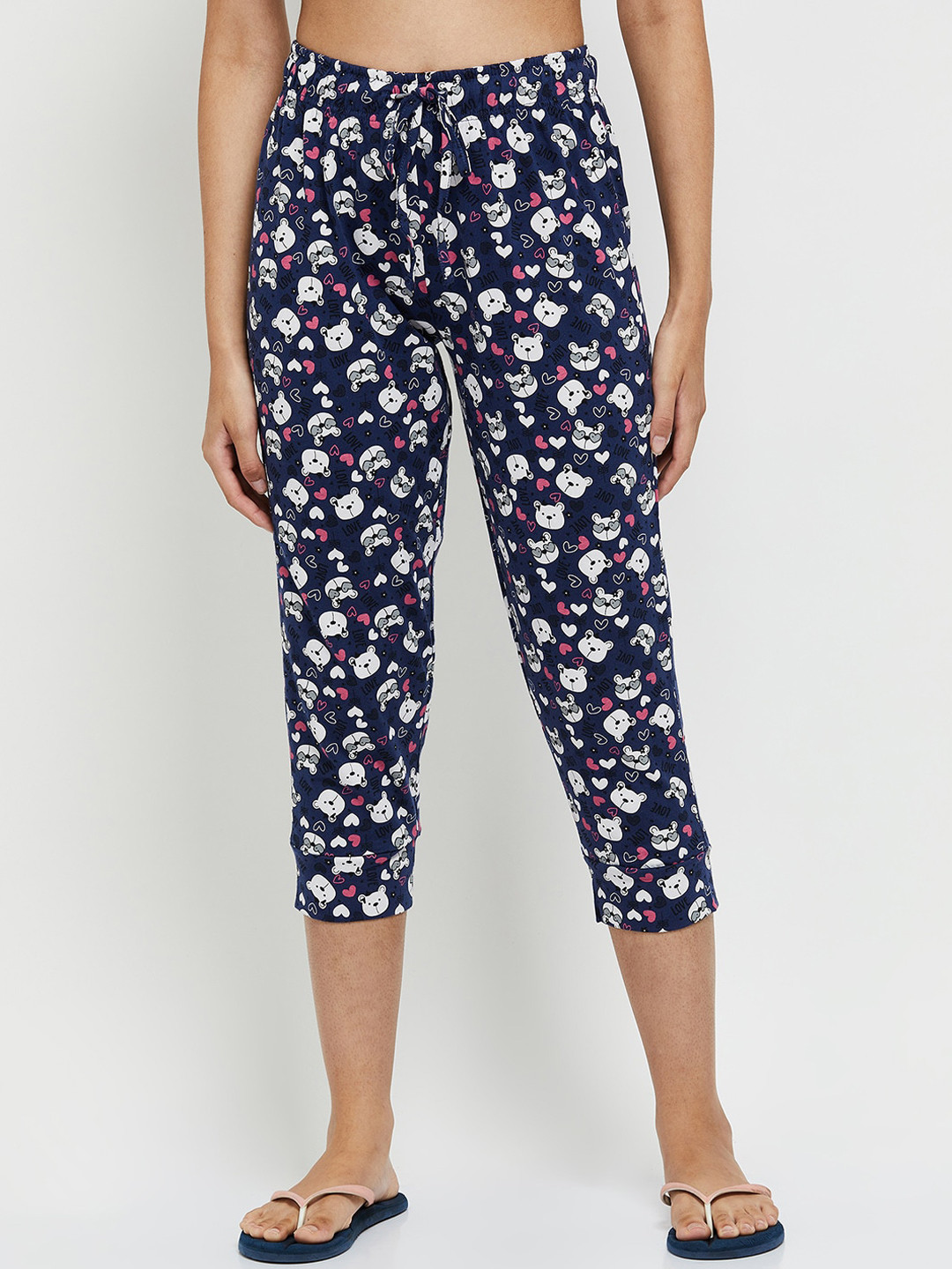 Buy Max Women Navy Blue & White Printed Lounge Capris - Lounge Pants ...