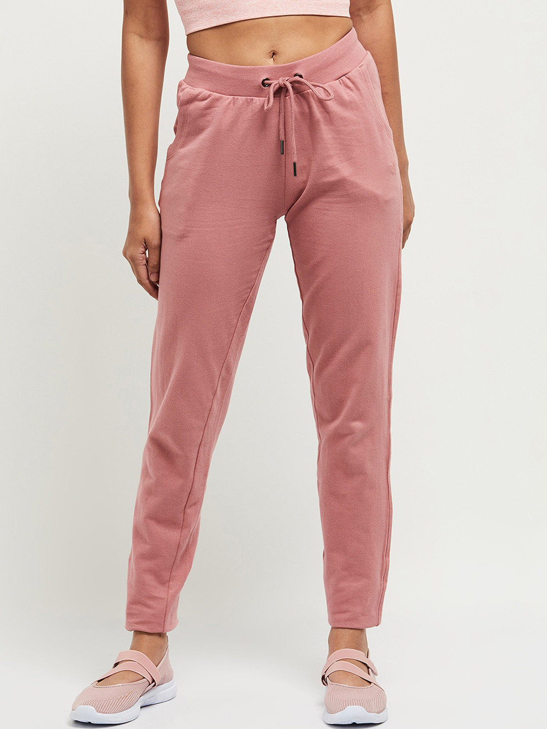 Buy Max Women Peach Coloured Solid Cotton Track Pant - Track Pants for ...