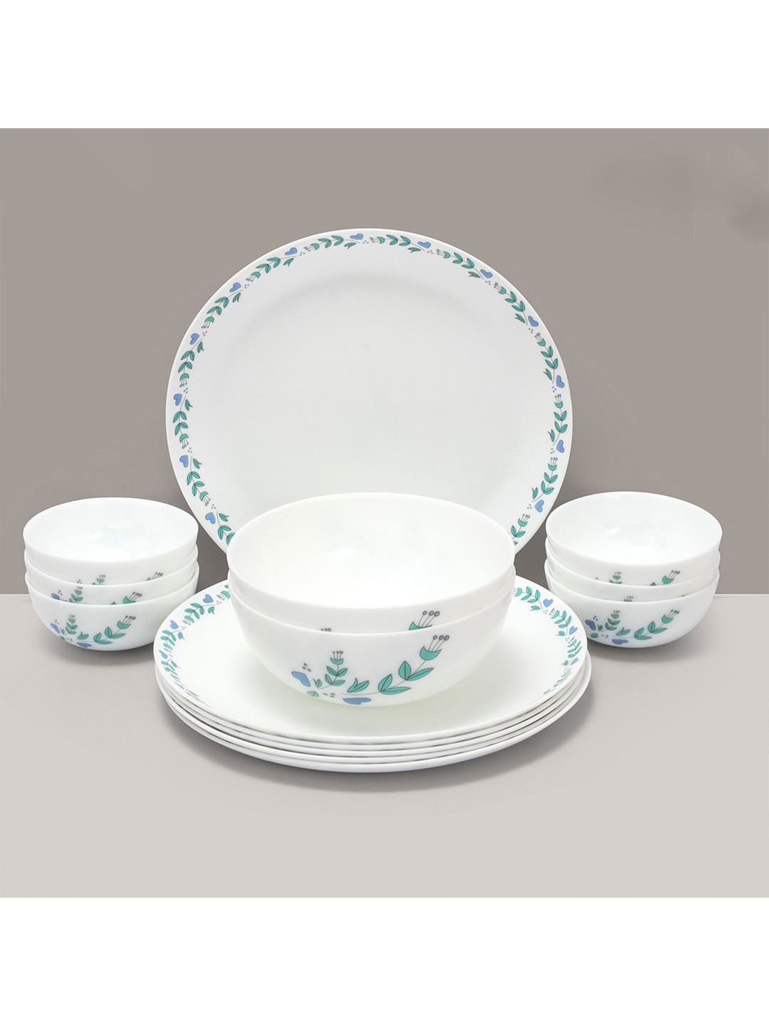 Buy Athome By Nilkamal White & Blue & 14 Pieces Printed Opalware Glossy ...