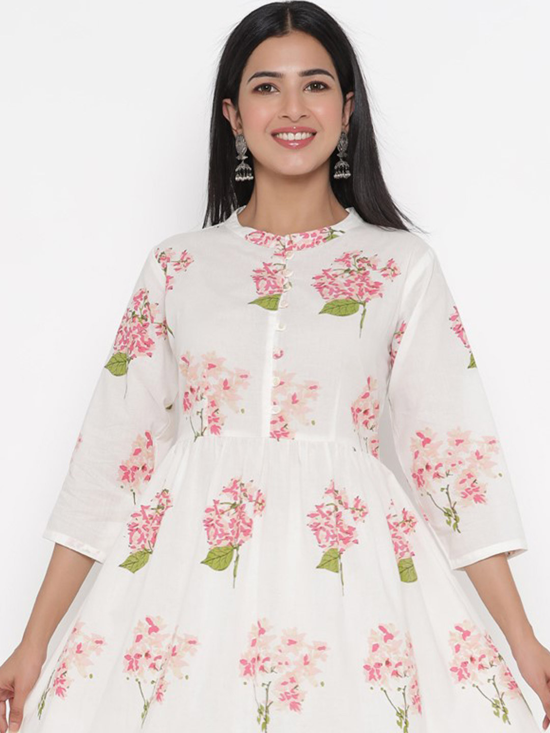 Buy PINKVILLE JAIPUR Women White Floral Printed Pure Cotton Kurta With ...