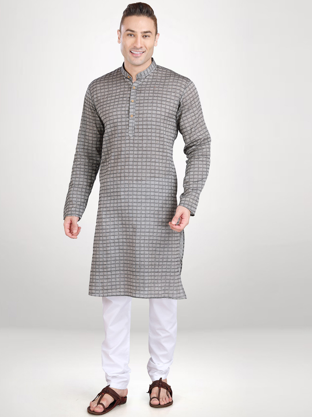 Buy RG DESIGNERS Men Grey Kurta With Pyjamas - Kurta Sets for Men ...