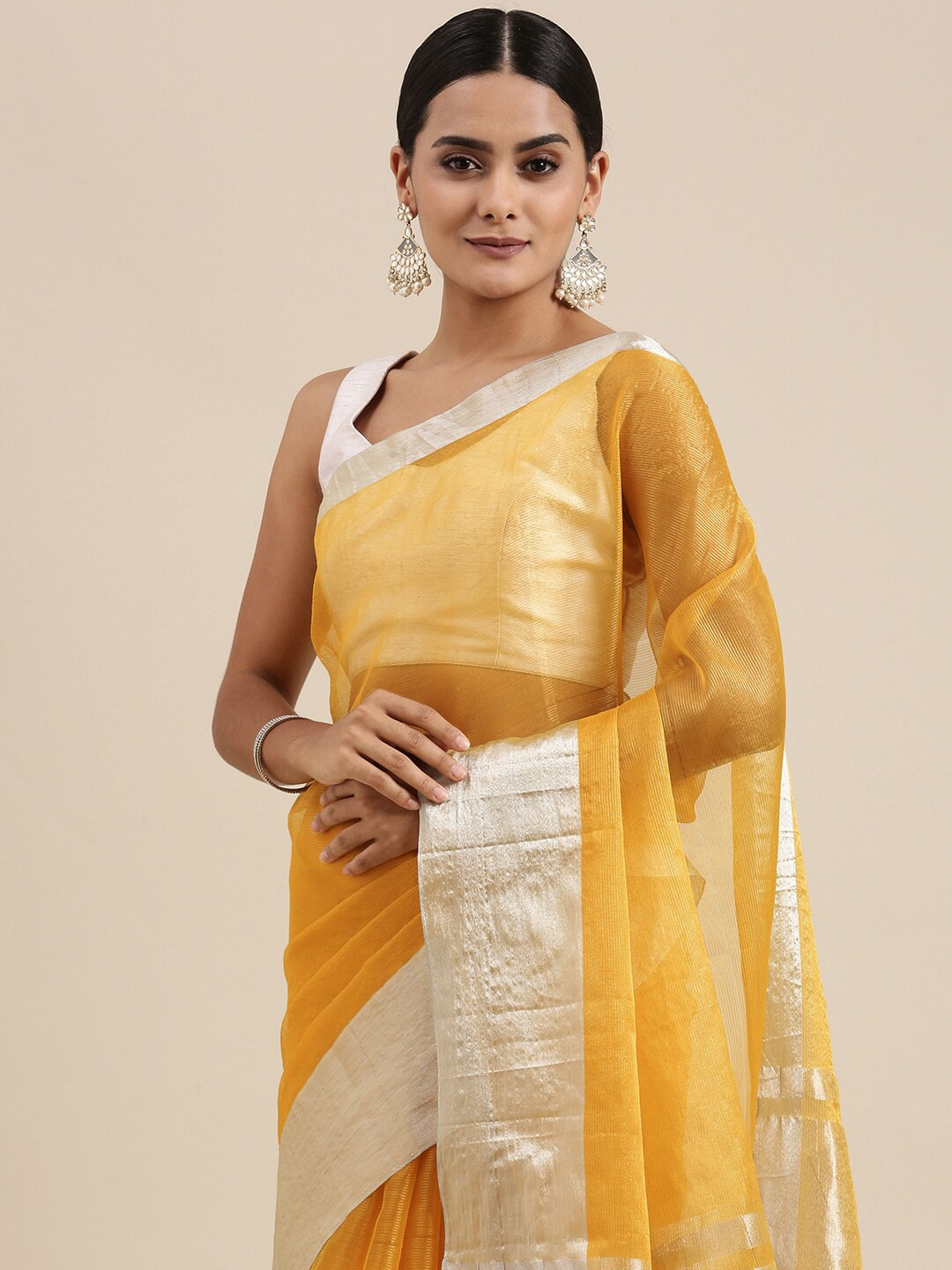 Buy PERFECTBLUE Yellow Solid Cotton Silk Saree - Sarees for Women ...