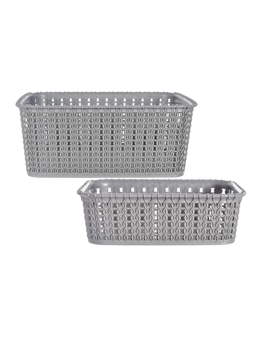 Buy Kuber Industries Set Of 2 Grey Textured Rectangular Plastic Basket ...