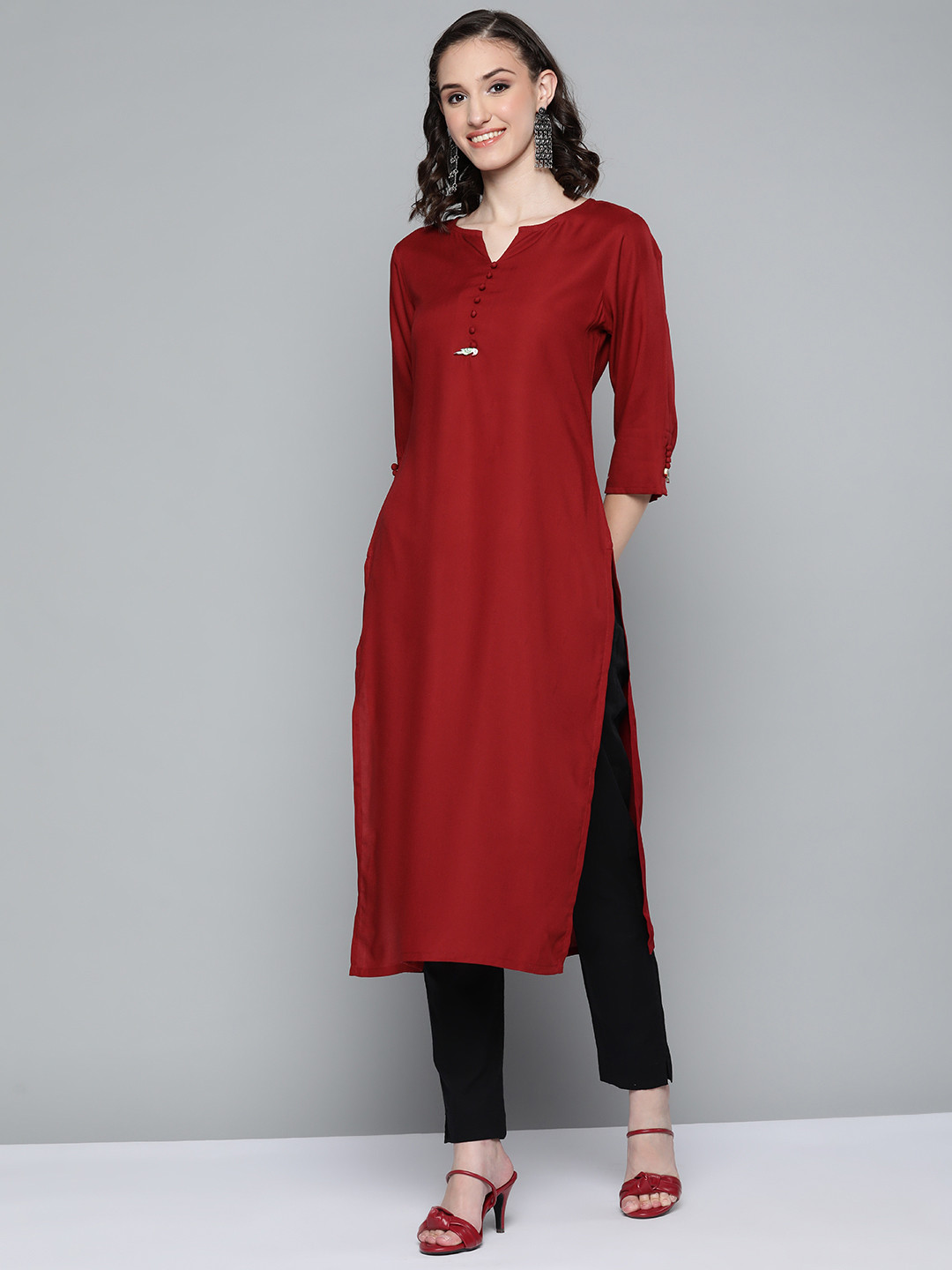 Buy HERE&NOW Women Maroon Solid Kurta - Kurtas for Women 18227880 | Myntra