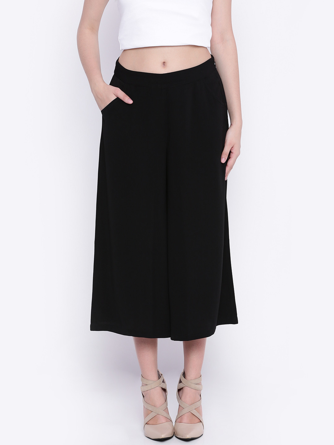 Buy AND Women Black Solid Culottes - Trousers for Women 1822858 | Myntra