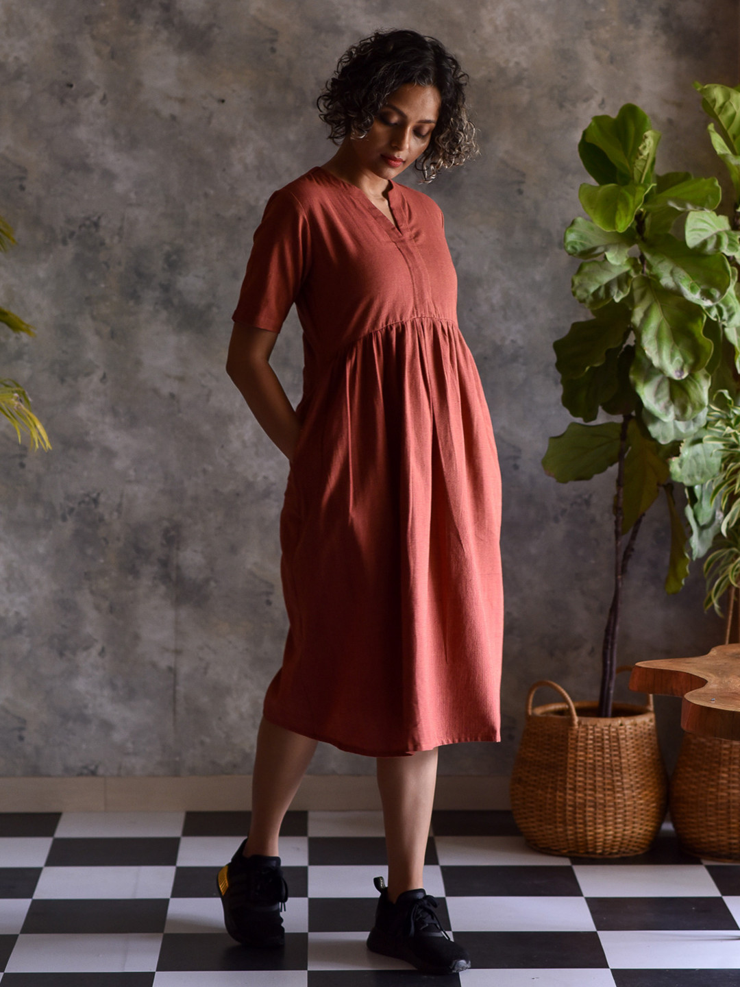 Buy Suta Women Rust Striped Fit And Flare Midi Dress - Ethnic Dresses ...