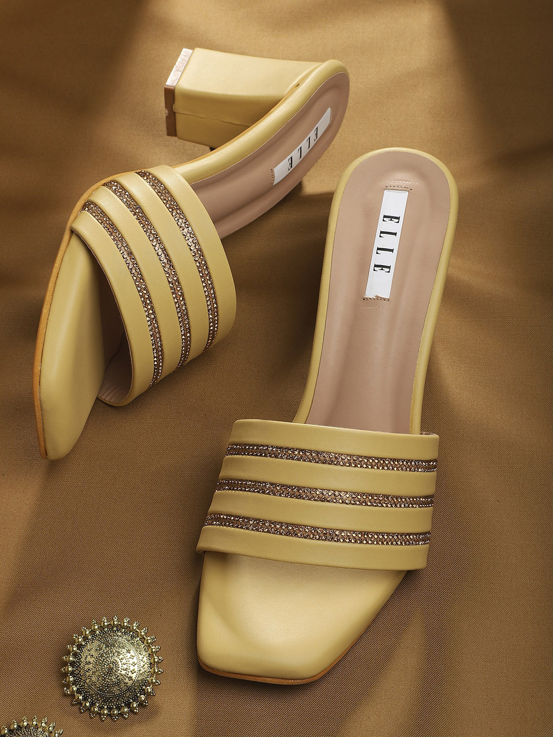 Buy ELLE Yellow Embellished Block Heels - Heels for Women 18231076 | Myntra