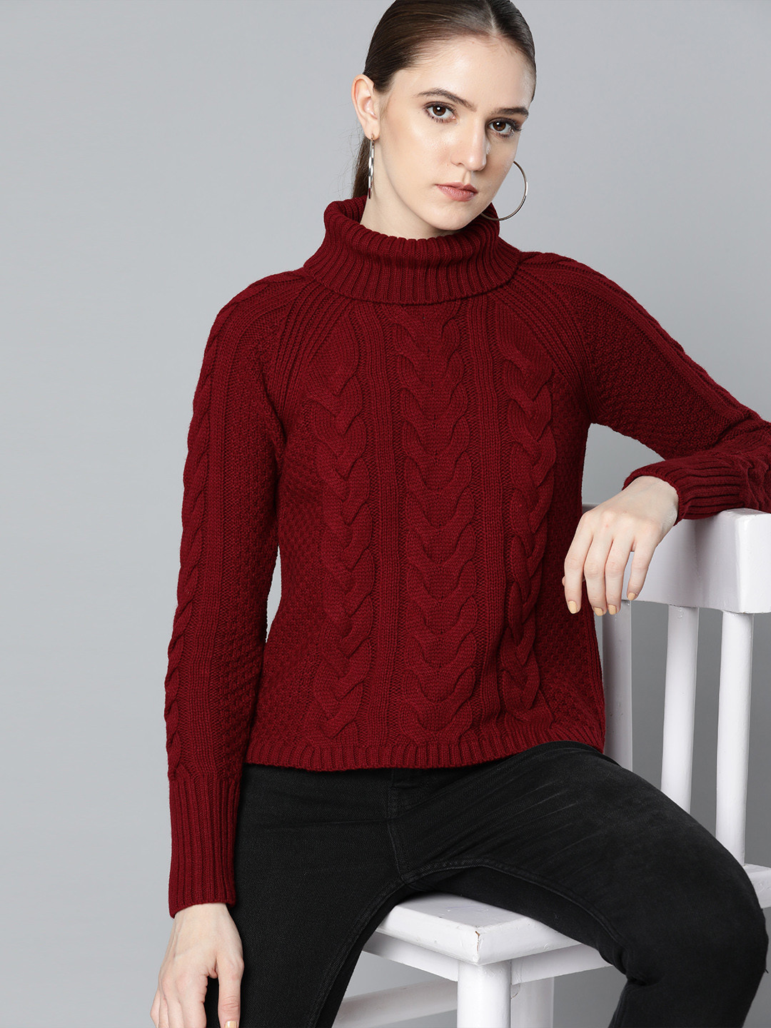Buy Chemistry Women Maroon Cable Knit Pullover - Sweaters for Women ...