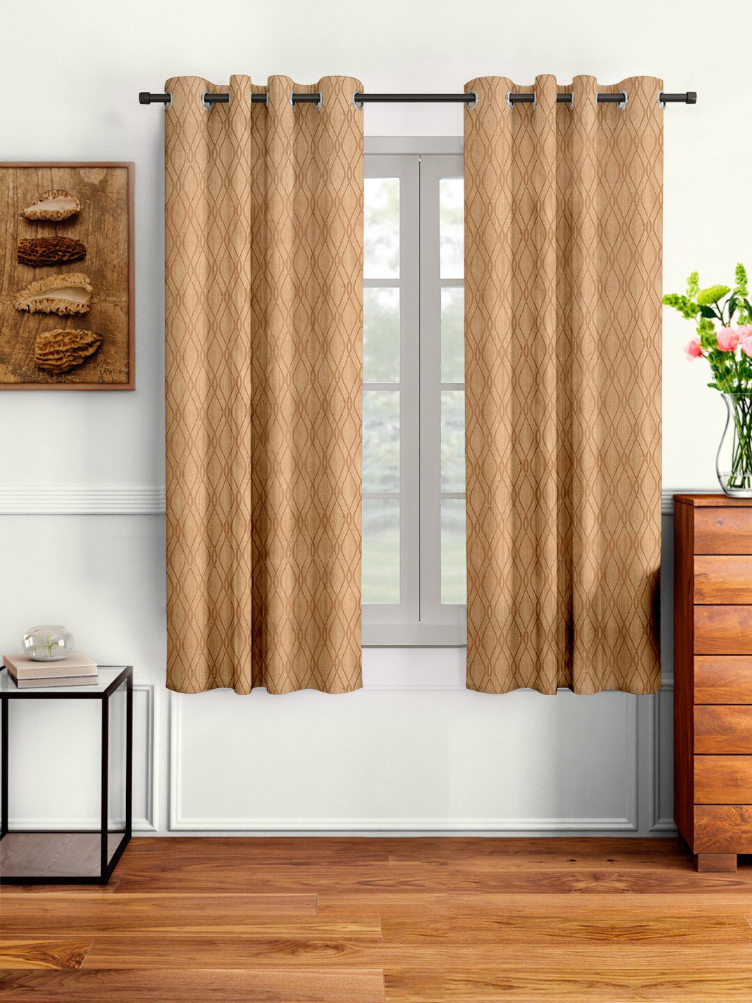 Buy Cortina Set Of 2 Beige Embossed Abstract Print Polyester Window ...