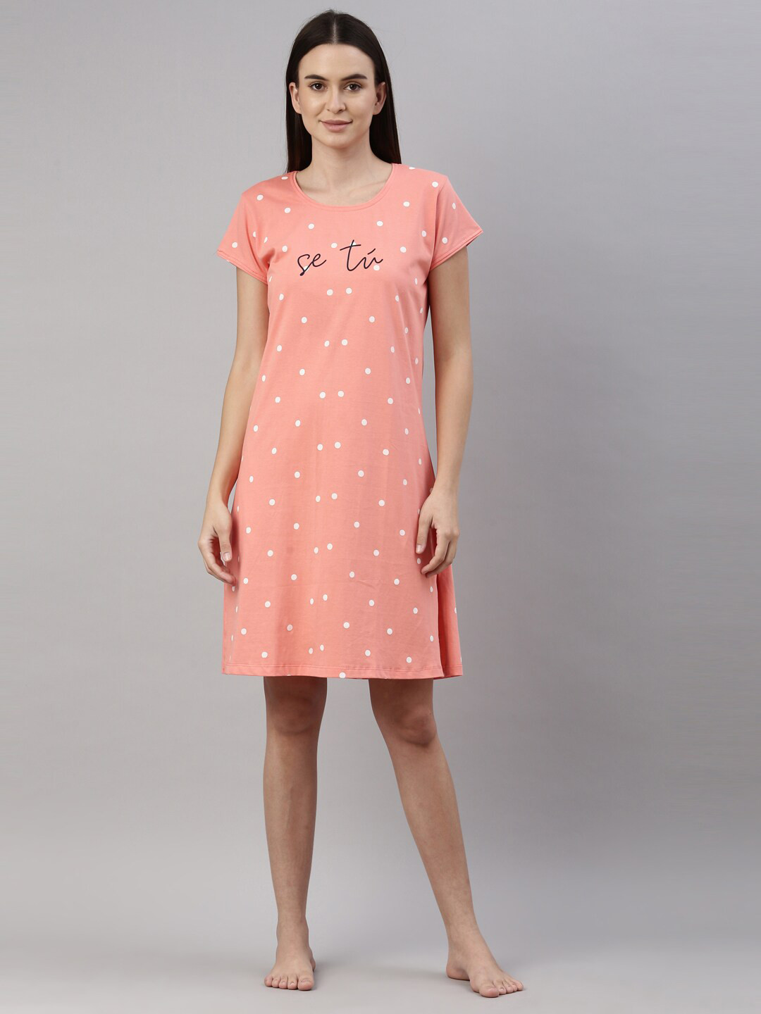 Buy GOLDSTROMS Peach Coloured Printed Nightdress - Nightdress for Women ...