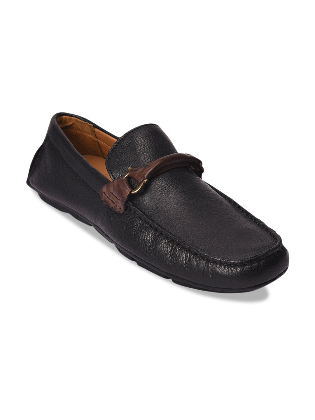 Buy Pavers England Men Black Textured Leather Loafers - Casual Shoes ...