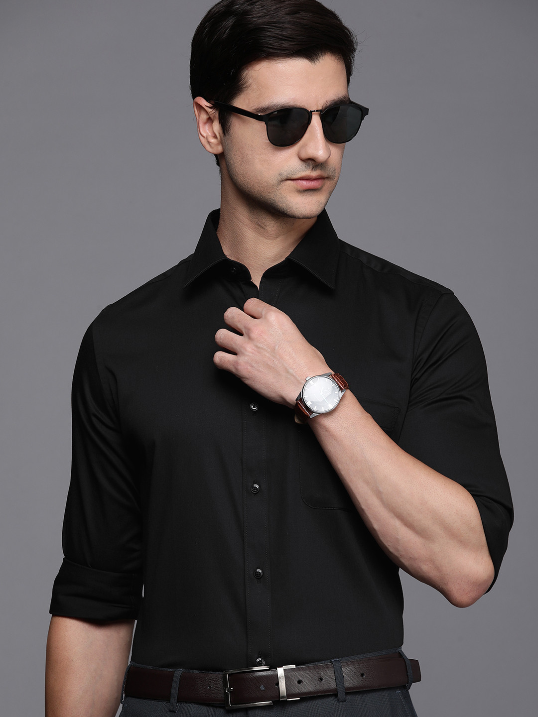 Buy Raymond Men Black Solid Slim Fit Pure Cotton Formal Shirt - Shirts ...