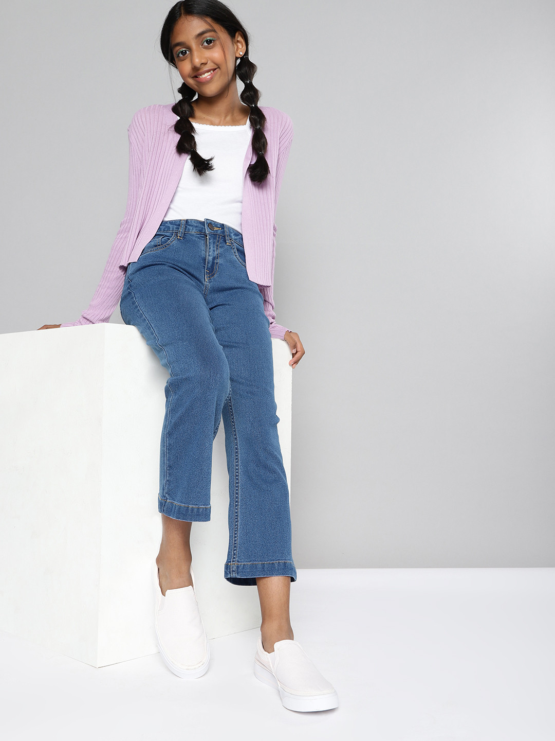 Buy HERE&NOW Girls Blue Bootcut Stretchable Jeans - Jeans for Girls ...