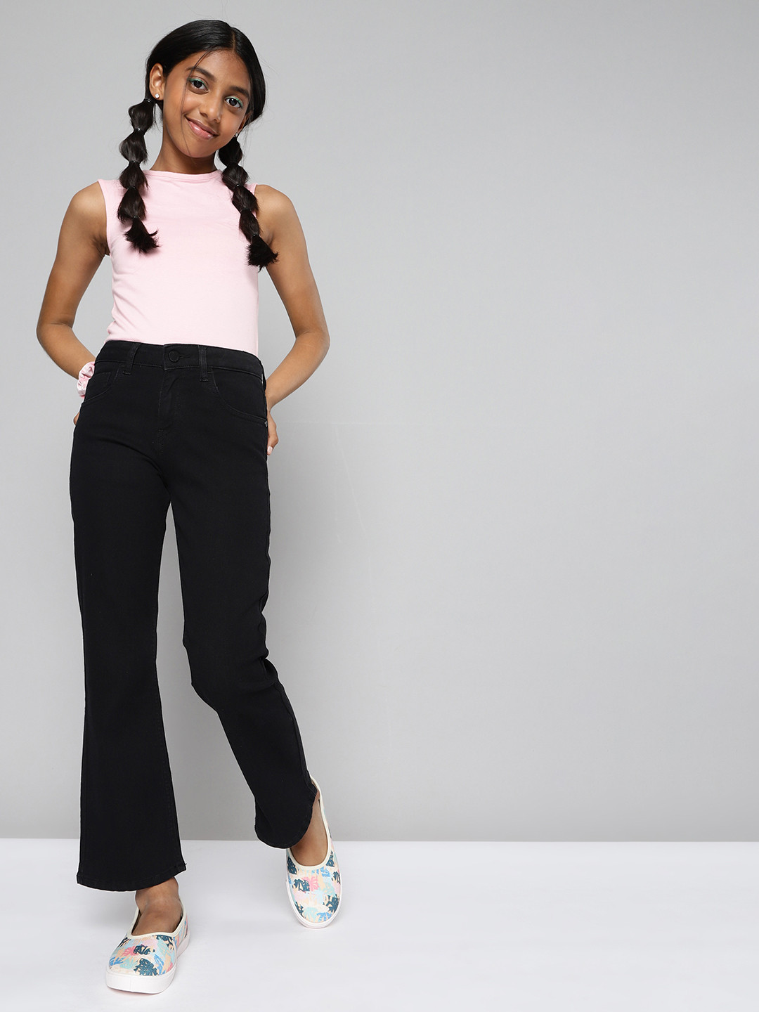 Buy HERE&NOW Girls Black Bootcut Stretchable Jeans - Jeans for Girls ...