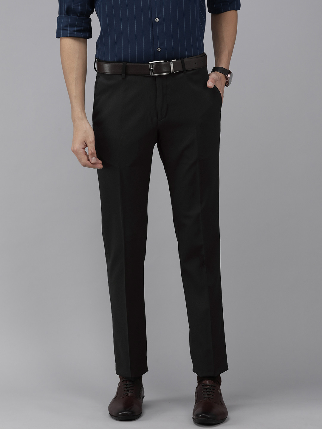 Buy Arrow Men Black Originals Hudson Tailored Fit Trousers - Trousers ...