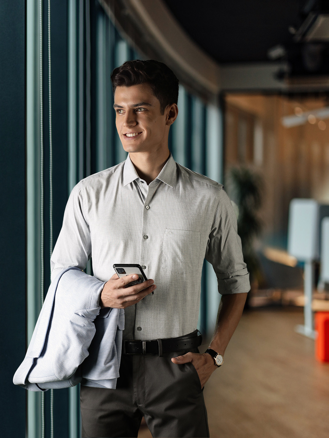 Buy Arrow Men Grey Original Slim Fit Pure Cotton Formal Shirt - Shirts ...