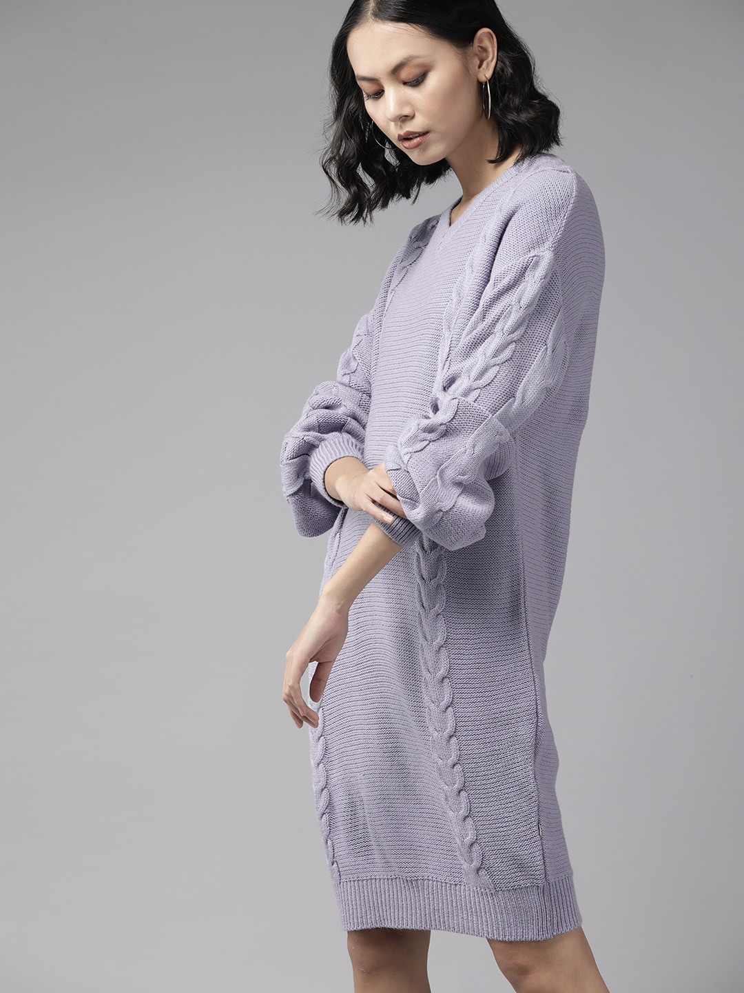 Buy The Roadster Lifestyle Co. Lavender Cable Knit Jumper Mini Dress ...