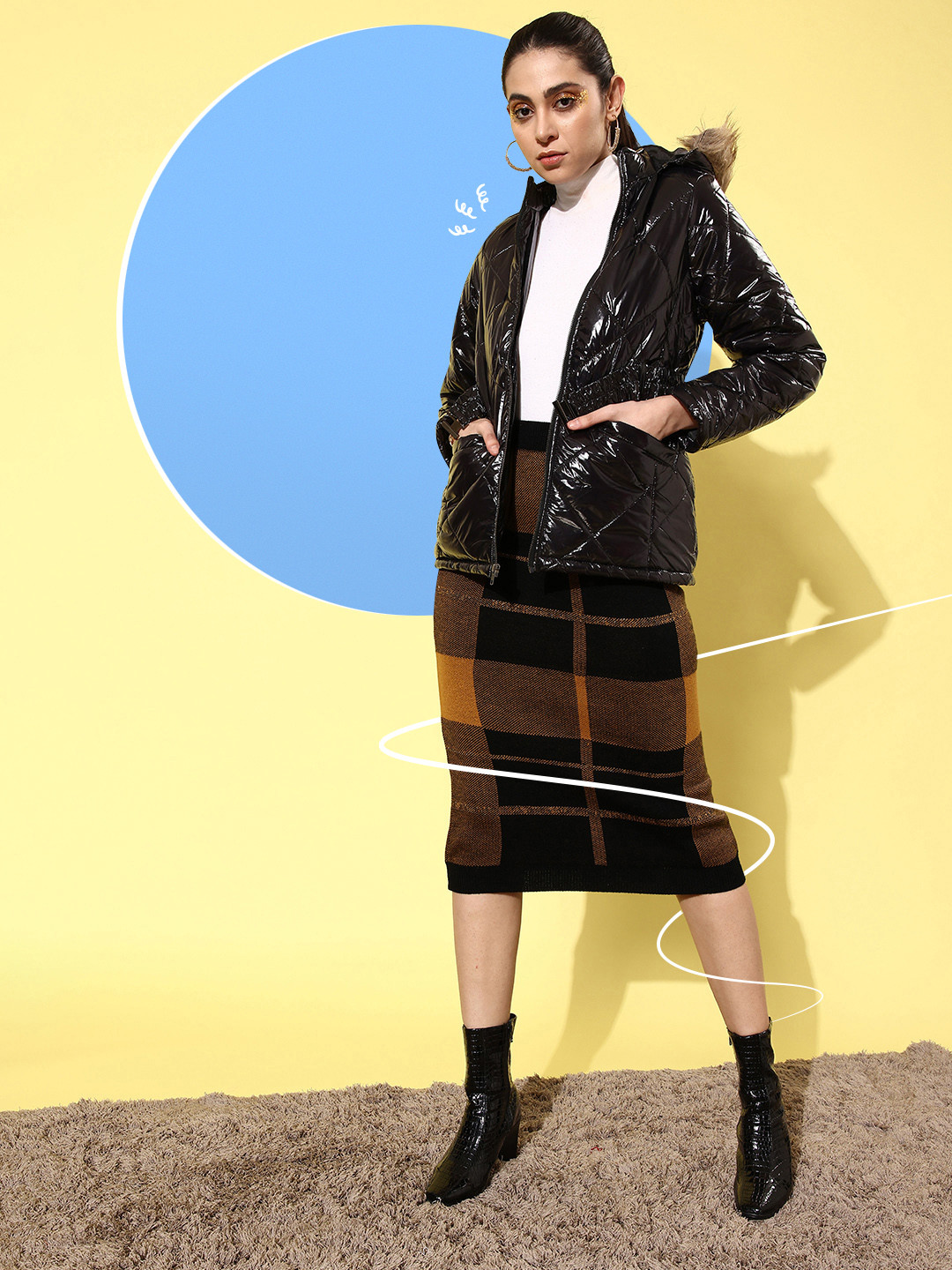 Buy All About You Women Shiny Black Cold Crush Quilt In Comforts Parka ...