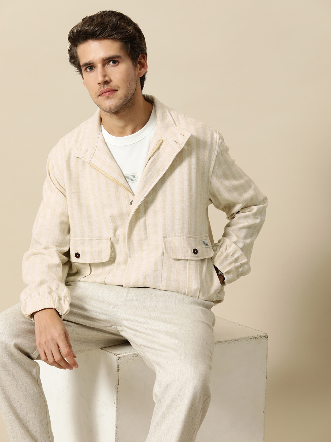 Buy Mr Bowerbird Men Beige Off White Striped Tailored Jacket - Jackets ...