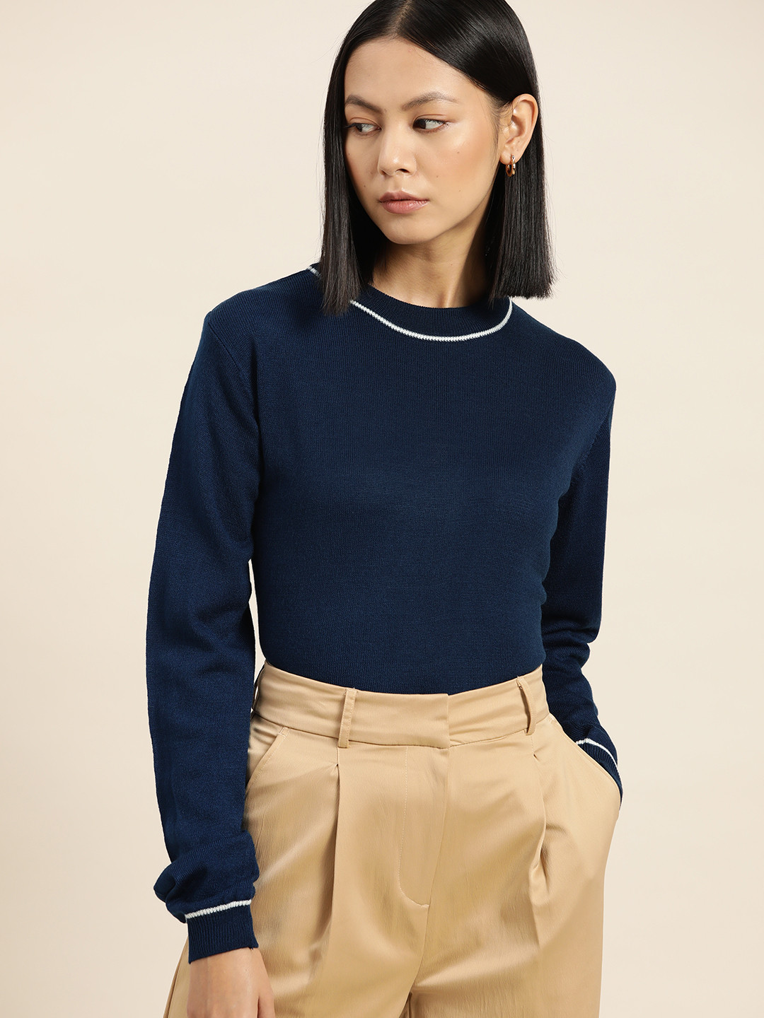 Buy Her By Invictus Women Navy Blue Acrylic Sweater - Sweaters for ...