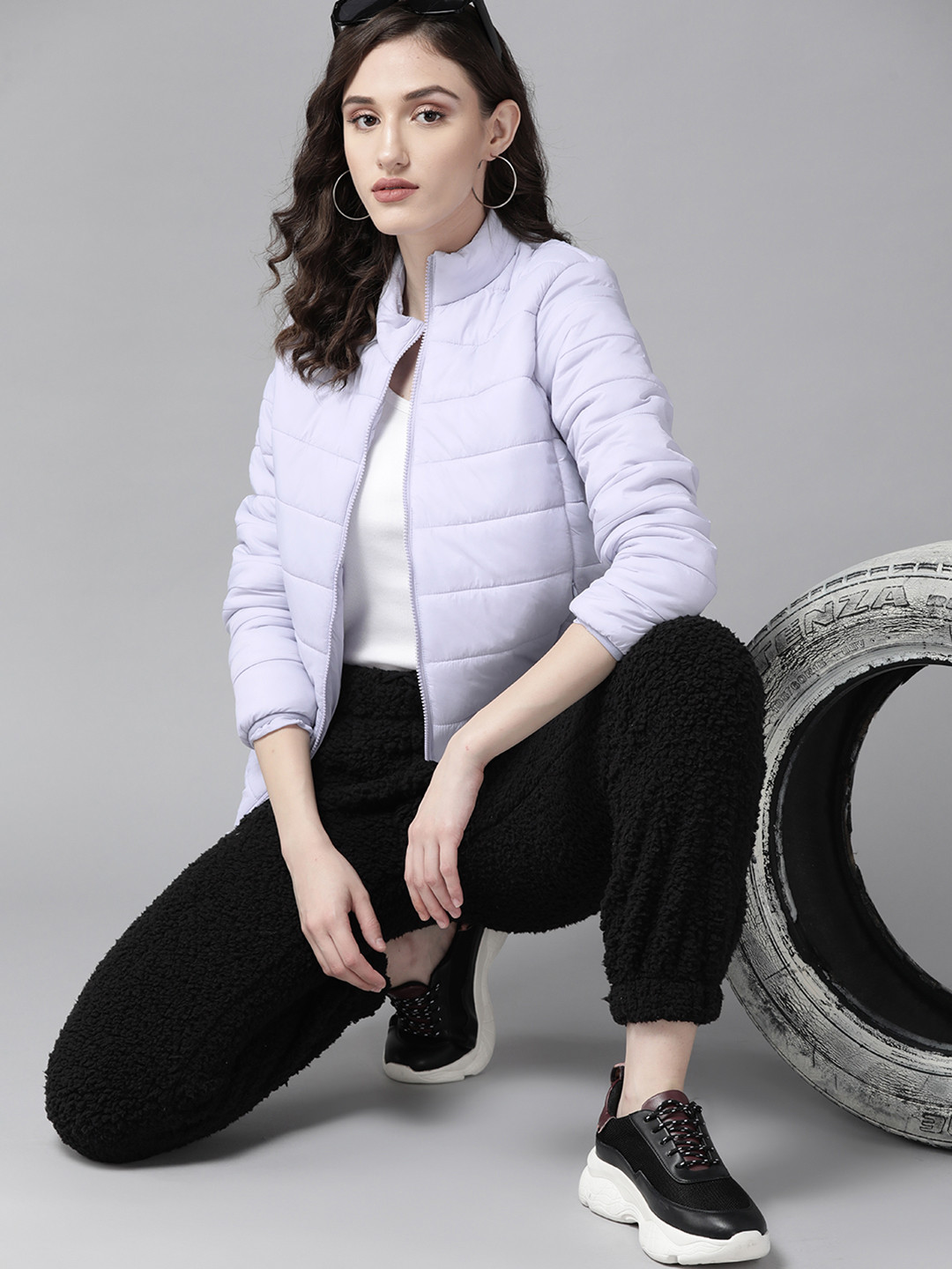 Buy The Roadster Lifestyle Co. Women Lavender Solid Padded Jacket With ...