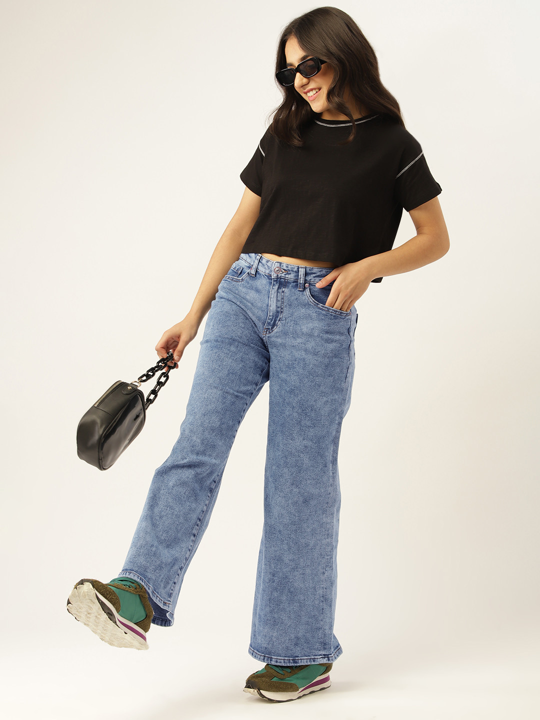 Buy DressBerry Teen Girls Blue Flared Light Fade Stretchable Jeans ...