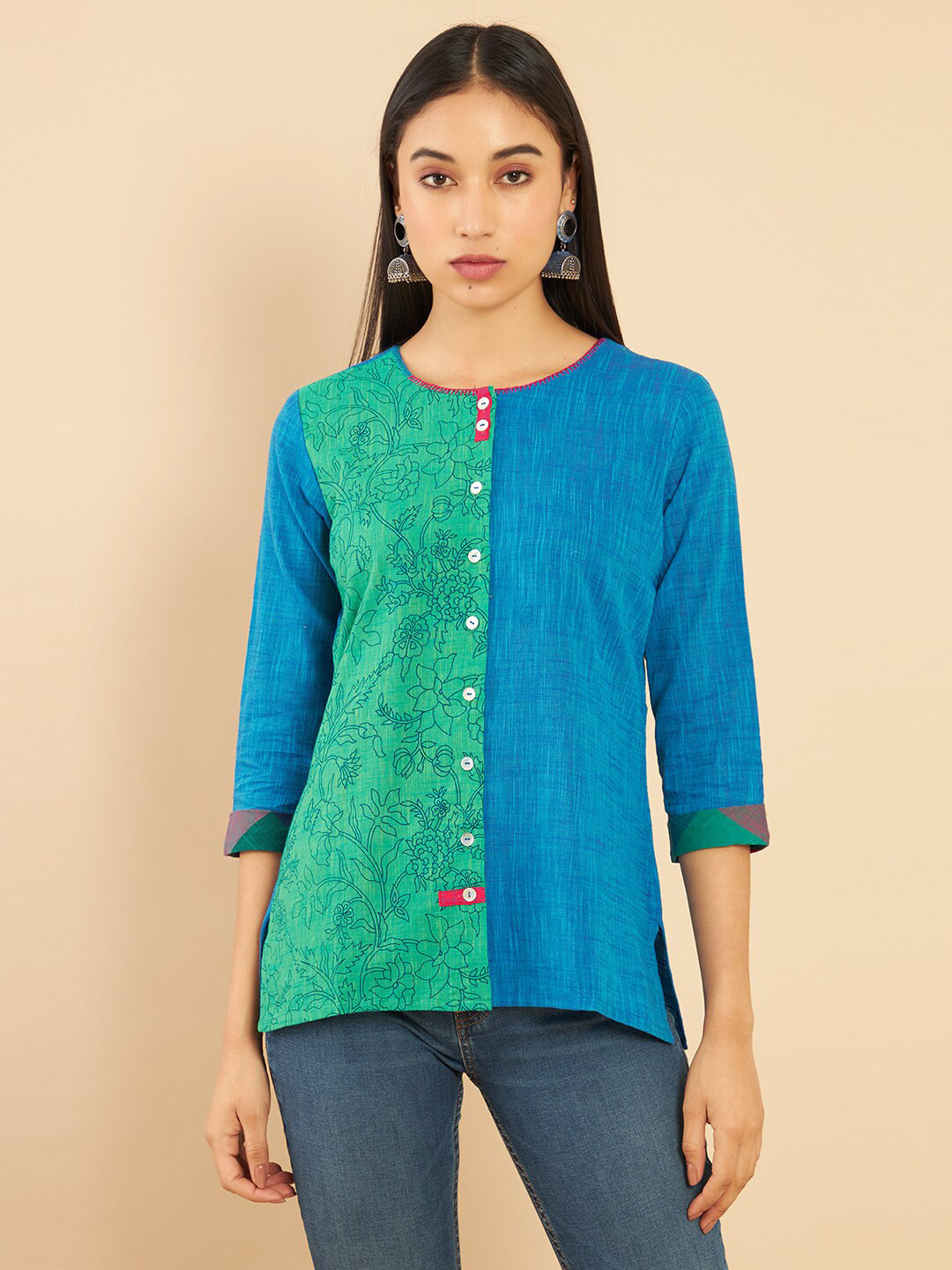 Buy Soch Blue & Green Printed Tunic - Tunics for Women 18241846 | Myntra