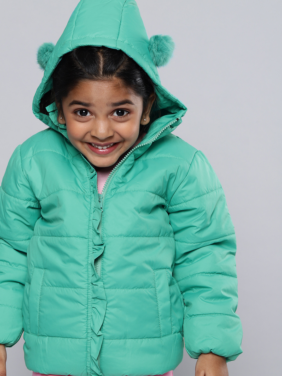 Buy HERE&NOW Girls Turquoise Blue Padded Jacket - Jackets for Girls ...