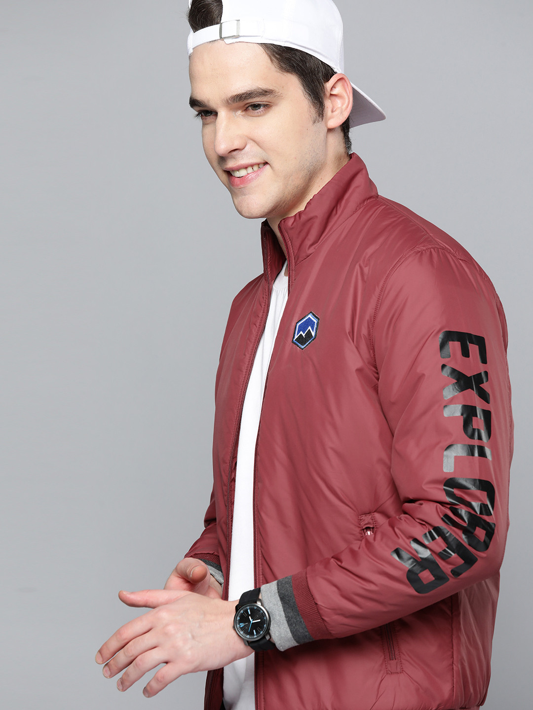 Buy HERE&NOW Men Rust Red Solid Bomber Jacket - Jackets for Men ...