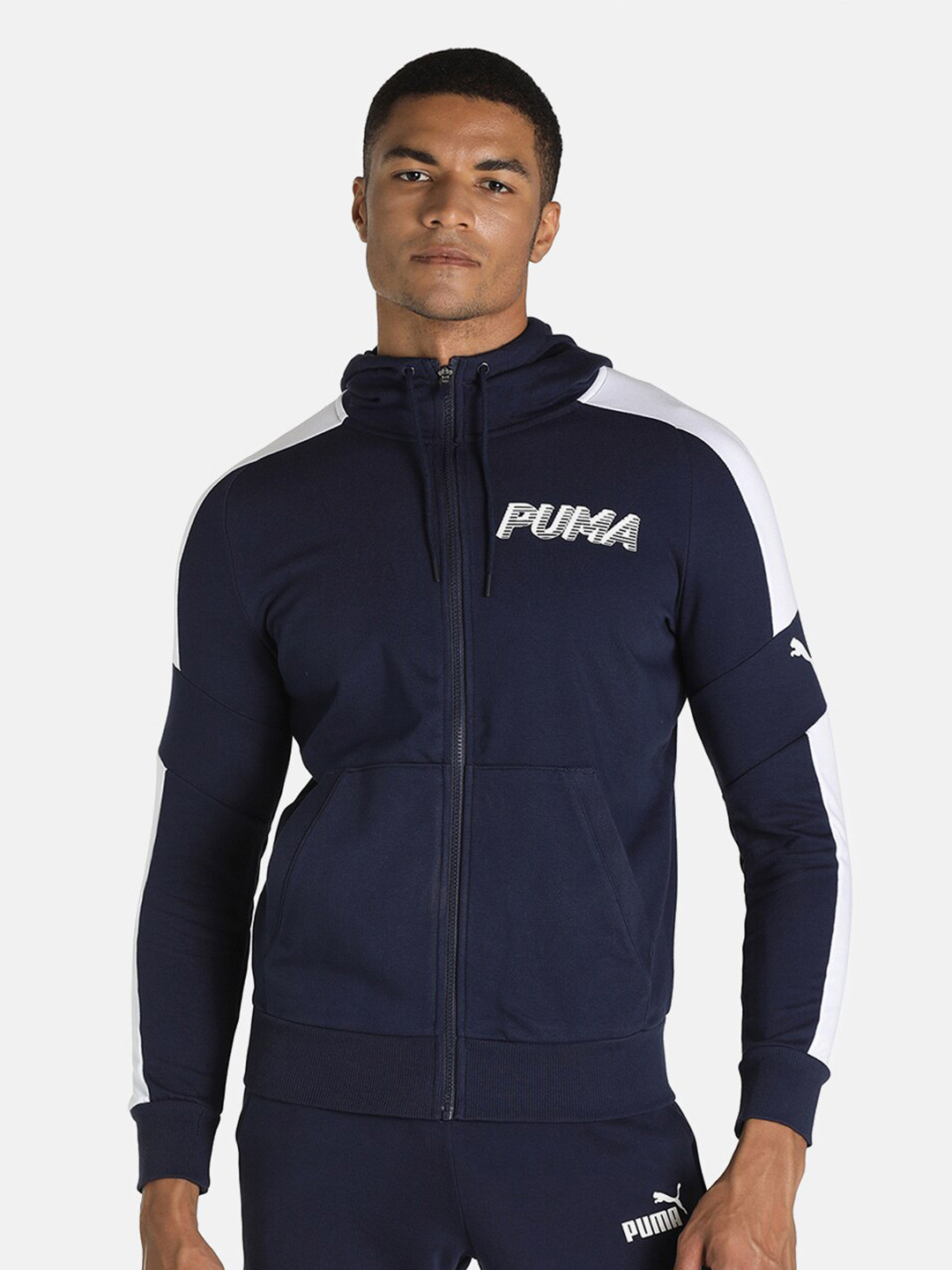 Buy Puma Men Navy Blue Colourblocked Hooded Sweatshirt - Sweatshirts ...