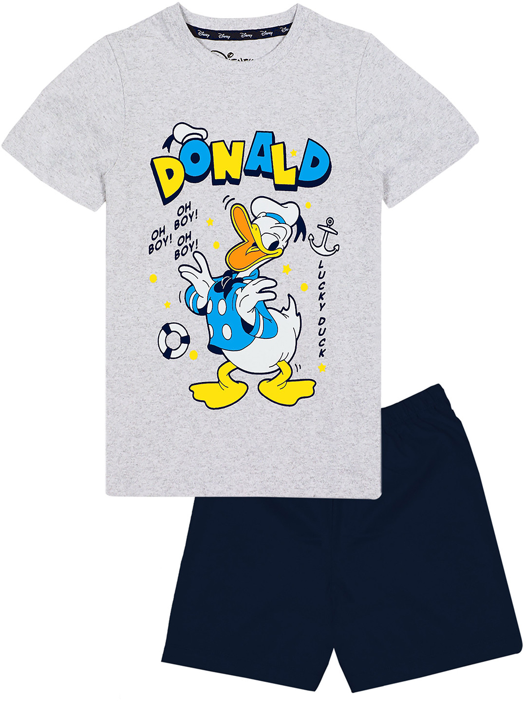 Buy KINSEY Boys Grey Melange & Navy Blue Printed T Shirt With Shorts ...