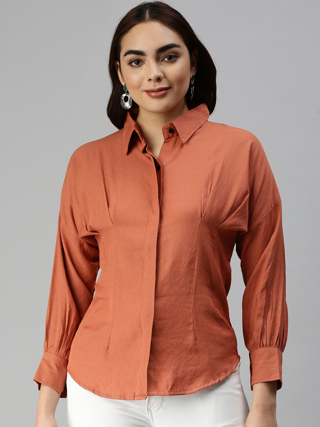 Buy SHOWOFF Women Rust Regular Fit Casual Shirt - Shirts for Women ...