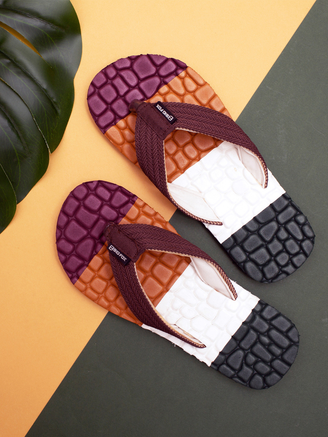 Buy Big Fox Men White & Brown Colourblocked Thong Flip Flops - Flip ...