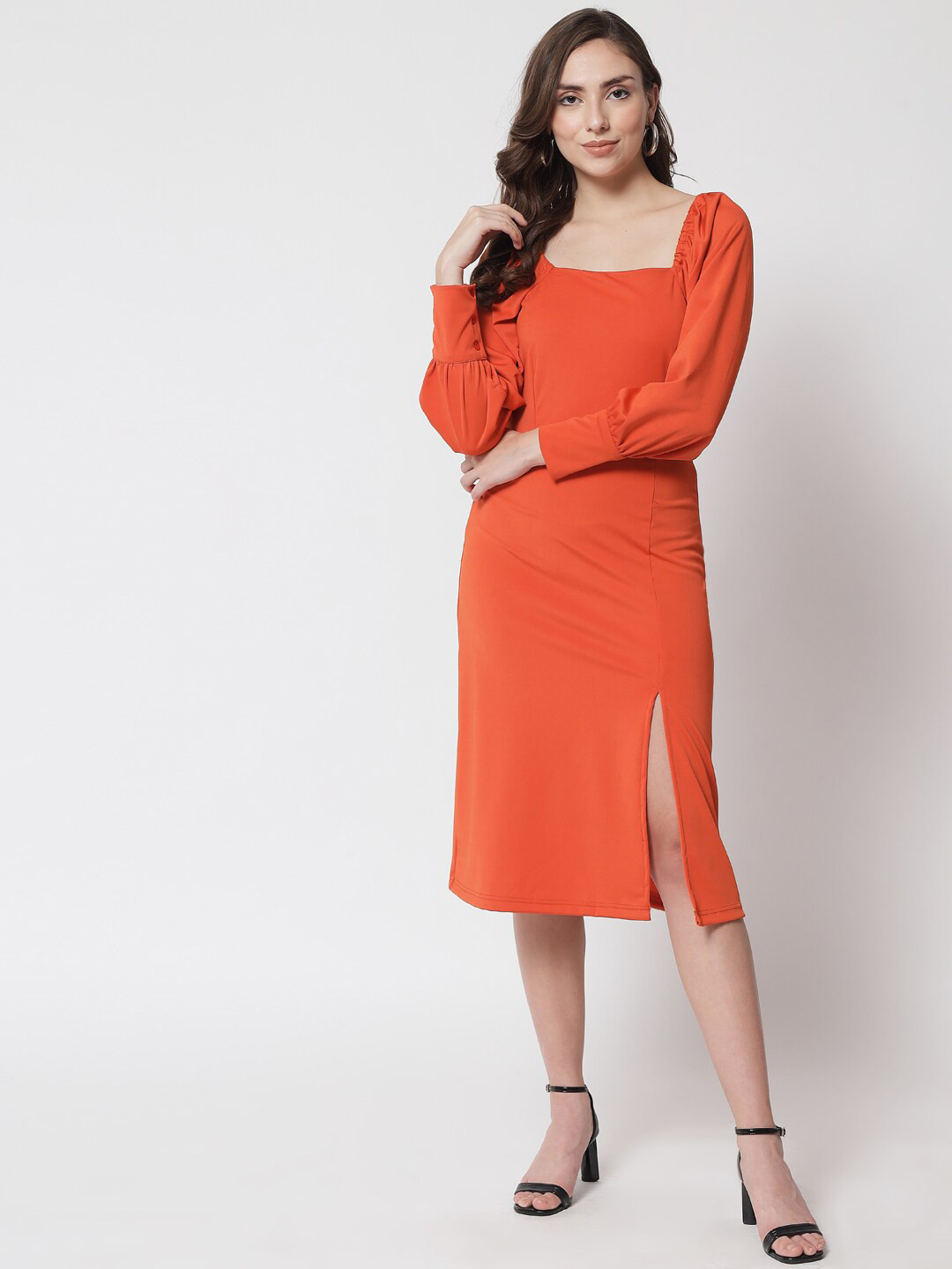 Buy Trend Arrest Women Orange Sheath Midi Dress - Dresses for Women ...