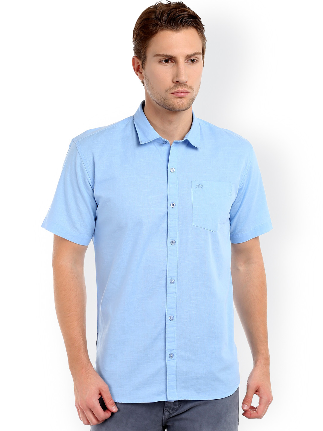 Buy L.A. SEVEN Men Turquoise Blue Slim Fit Solid Casual Shirt - Shirts ...