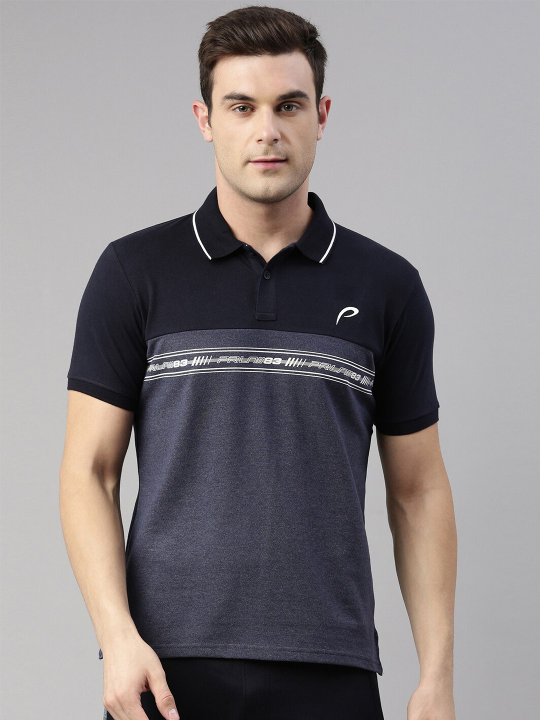 Buy Proline Active Men Navy Blue Colourblocked Polo Collar Organic ...