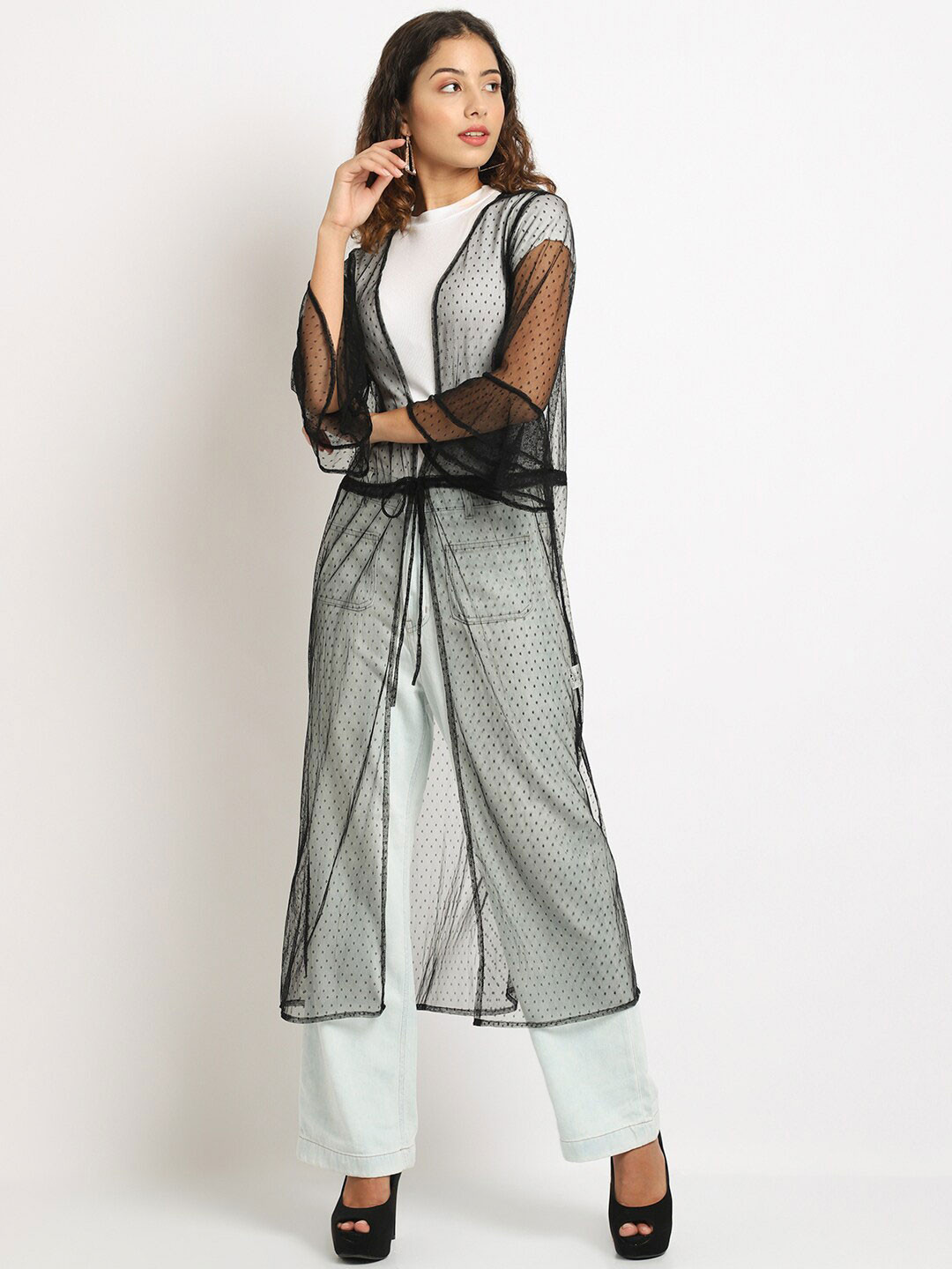 Buy Rute Women Black Net Longline Shrug - Shrug for Women 18254122 | Myntra