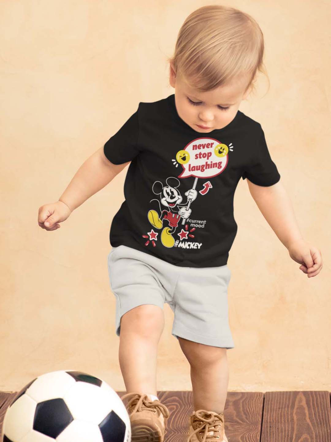 Buy KINSEY Boys Black & Grey Melange Mickey Mouse T Shirt With Shorts ...