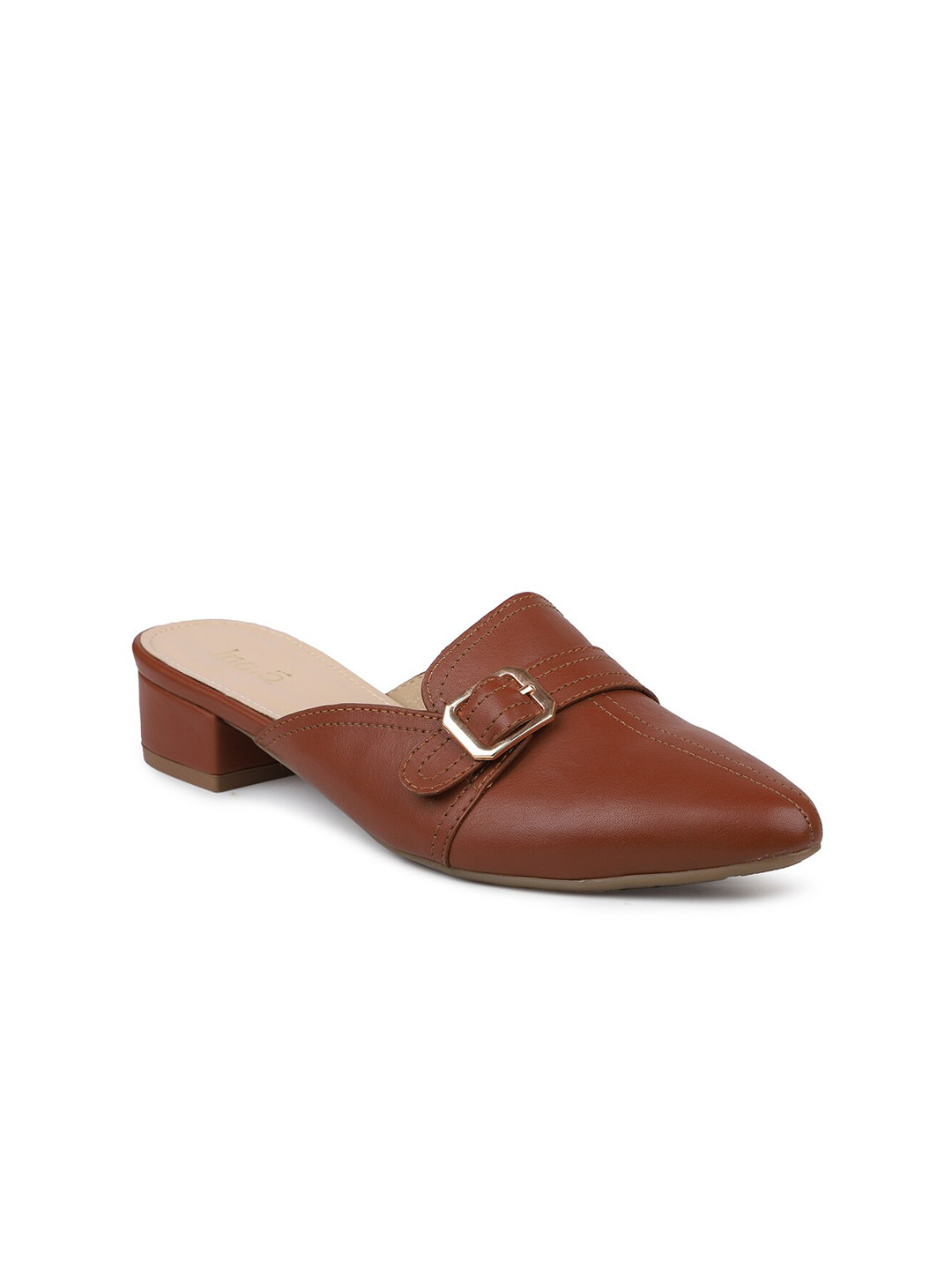 Buy Inc 5 Women Coffee Brown Embellished Comfort Mules With Buckles ...