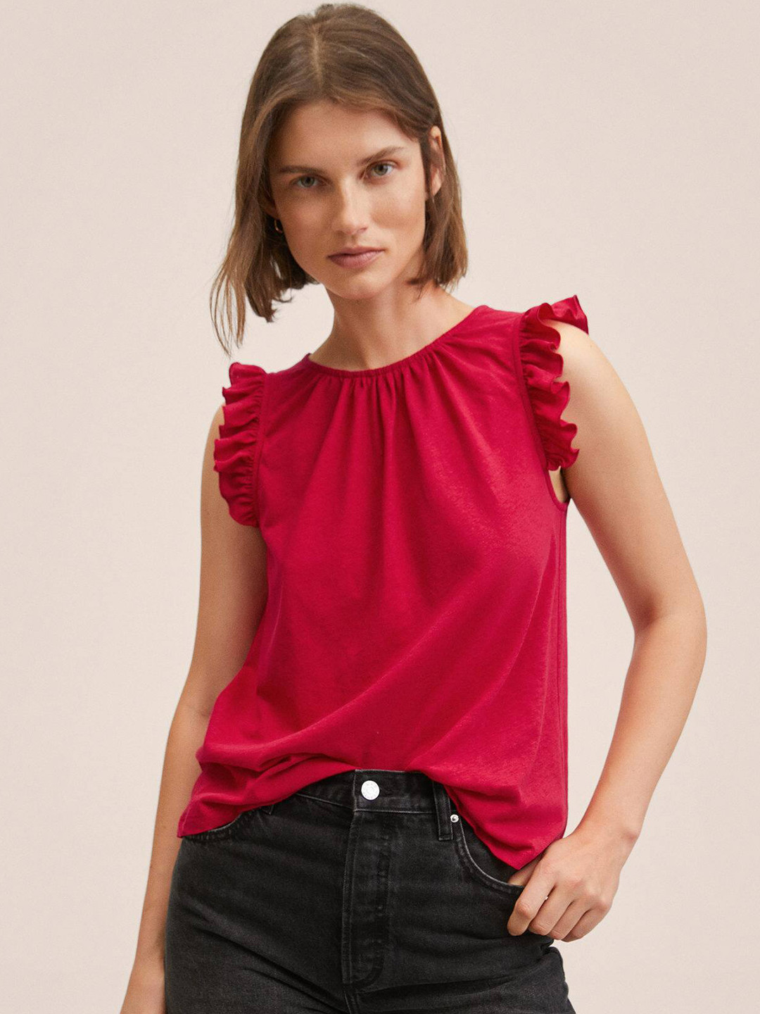 Buy MANGO Red Solid Ruffled Top - Tops for Women 18259678 | Myntra