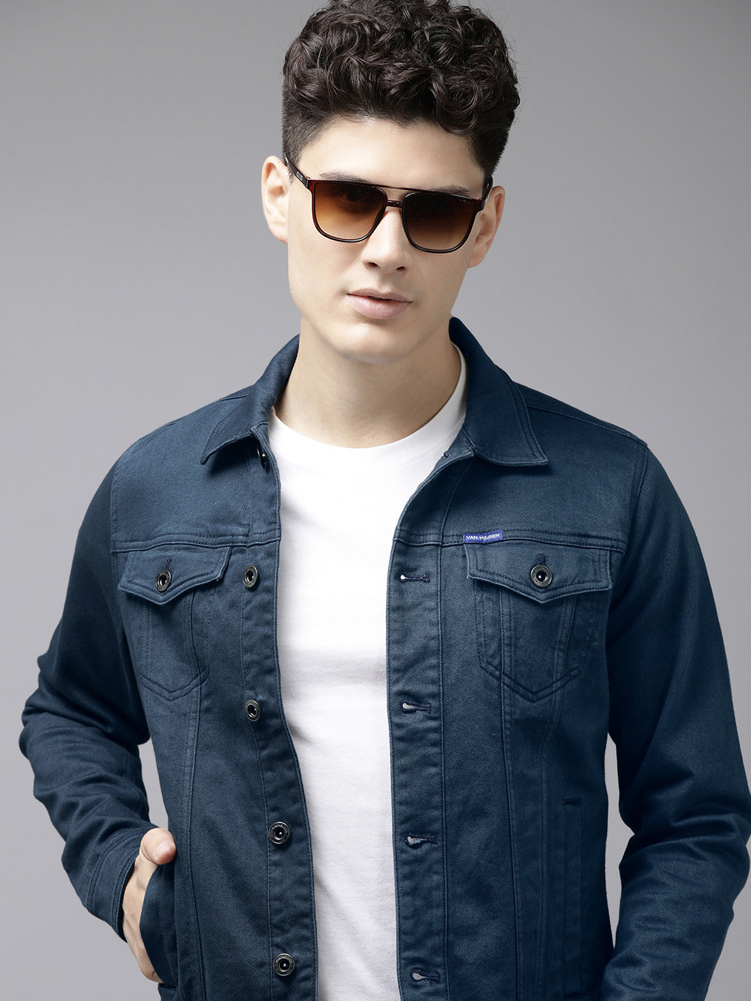 Buy VAN HEUSEN DENIM LABS Men Solid Denim Jacket - Jackets for Men ...