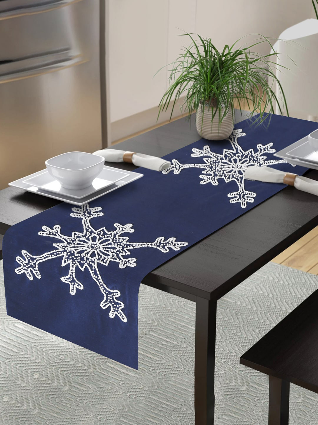 Buy Alina Decor Blue 6 Seater Ebroidered Table Runner - Runners for ...