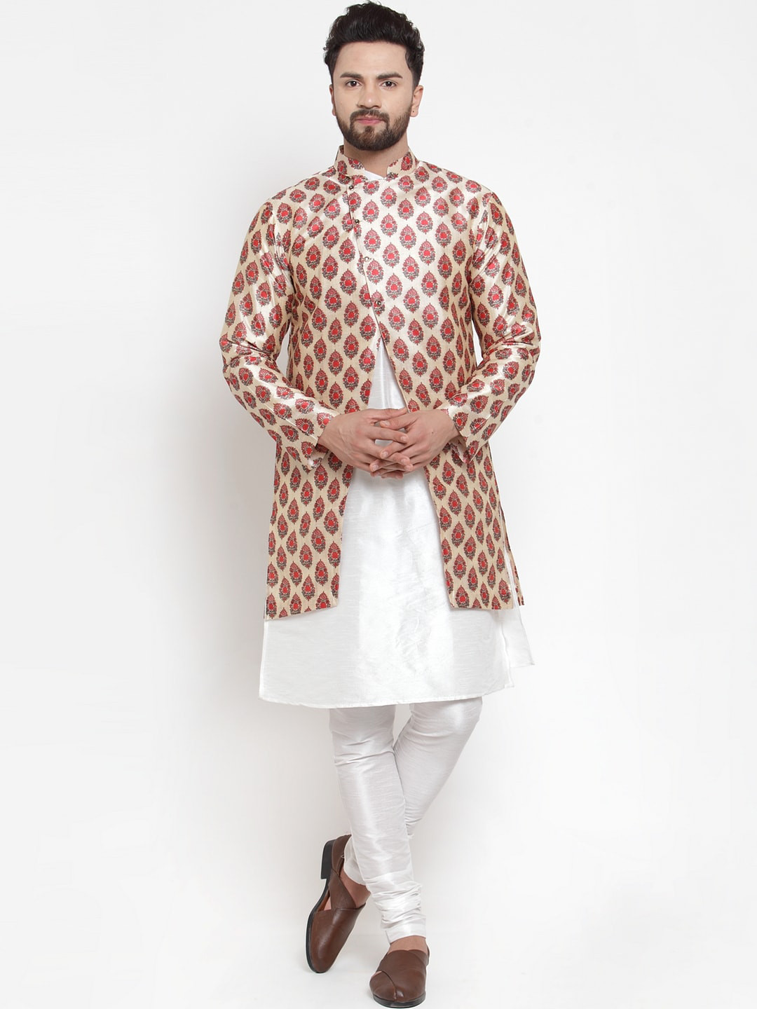 Buy Kaifoo Men White Ethnic Motifs Printed High Slit Kurta With ...