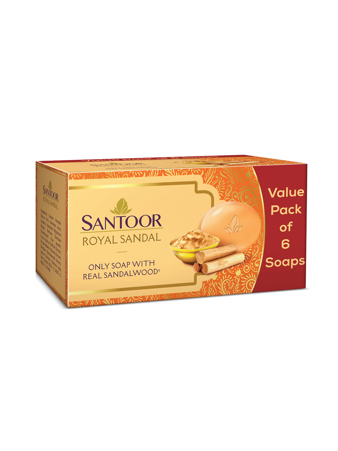 Buy Santoor Set Of 6 Royal Sandal Soaps 125g Each - Soap for Unisex ...