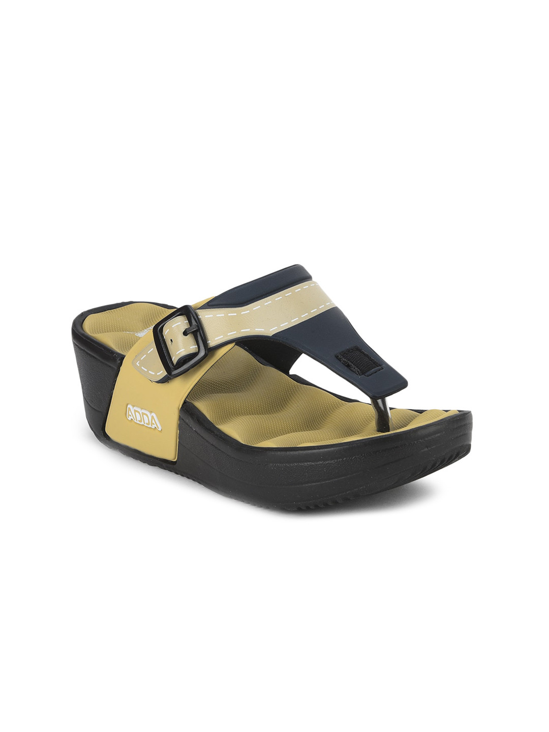 Buy Adda Women Beige And Black Colourblocked Comfort Sandals - Heels ...