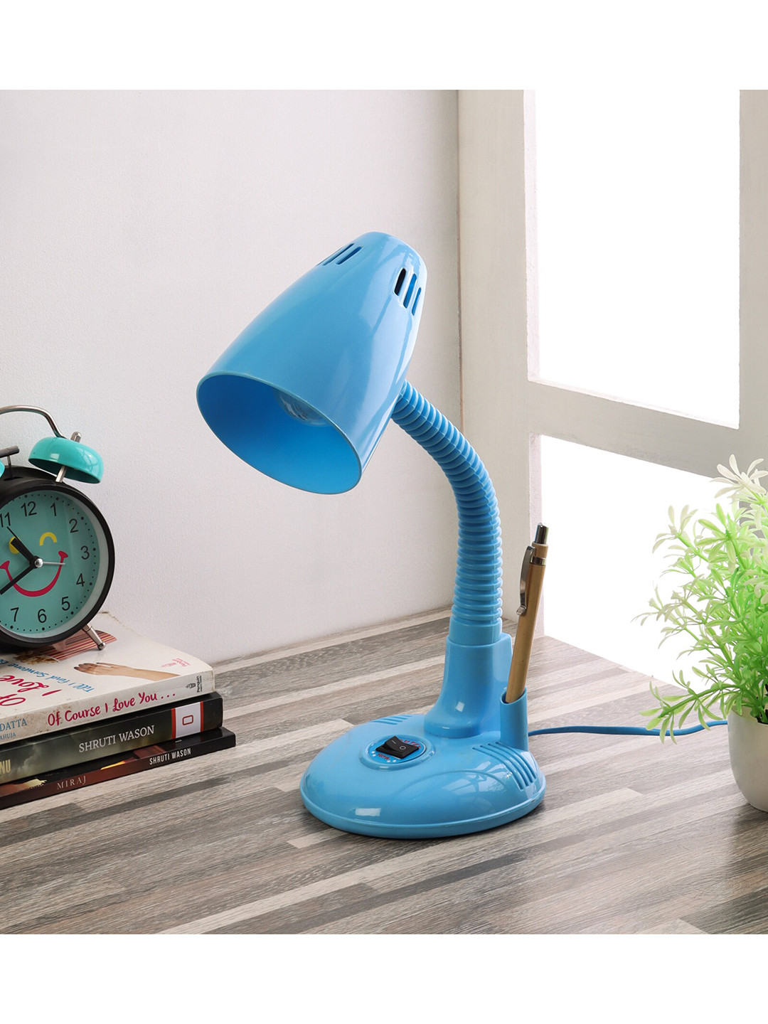 Buy BEVERLY STUDIO Blue Solid Quirky Study Lamp - Table Lamps for ...